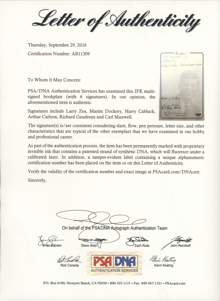 "JFK" 5.5x8.5 Bookplate Signed by (6) with Harry Cabluck, Arthur ...