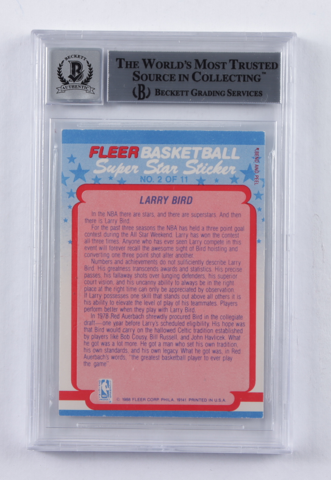 Larry Bird Signed 1988-89 Fleer Stickers #2 (BGS Encapsulated ...