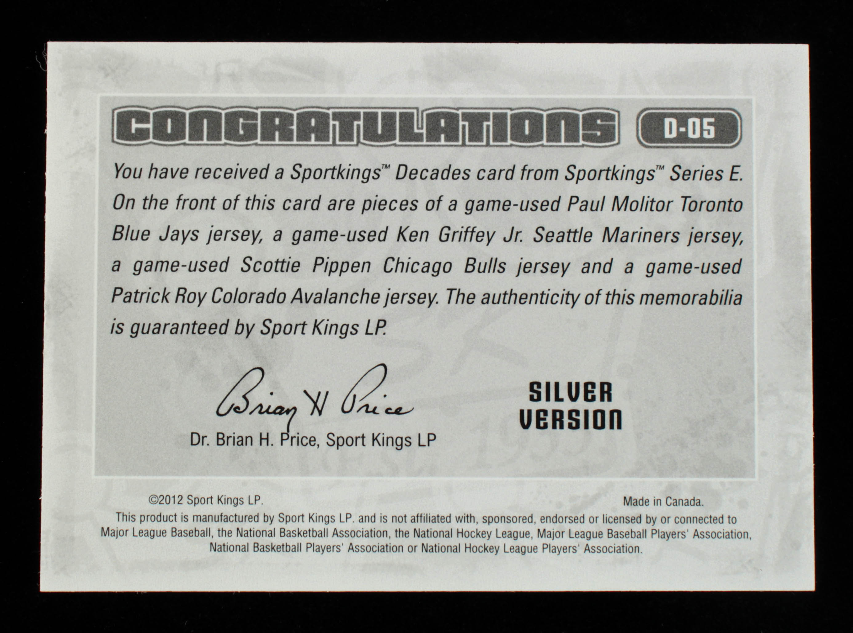 2012 Sportkings Decades Silver #D5 Paul Molitor / Ken Griffey Jr ...