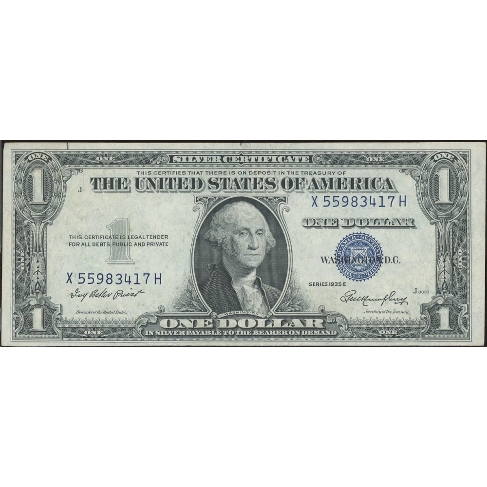 1935-E $1 One Dollar U.S. National Currency Blue Seal Bank Note ...