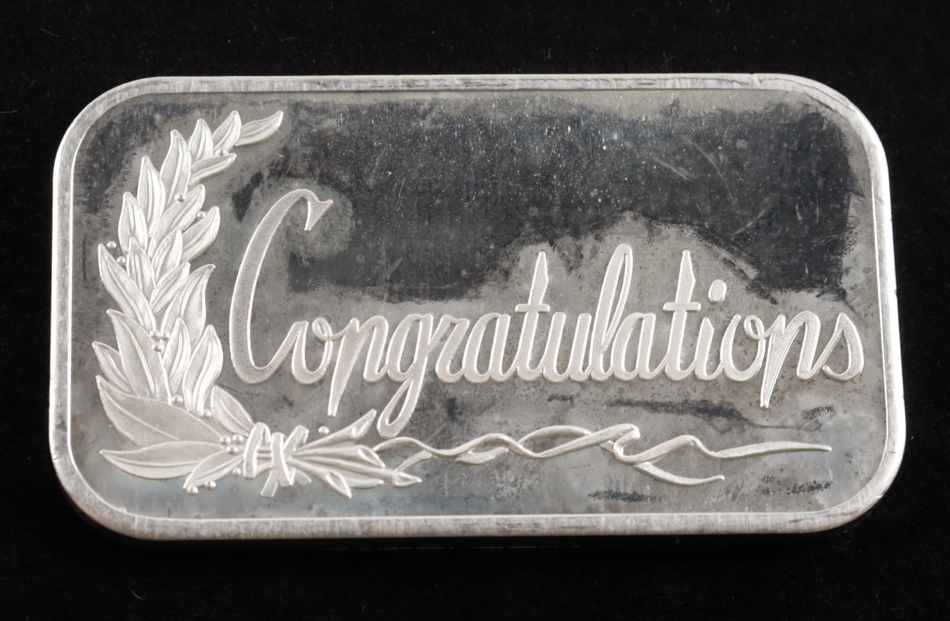 1 Oz .999 Fine Silver "Congratulations" Silver Bullion Bar | Pristine ...