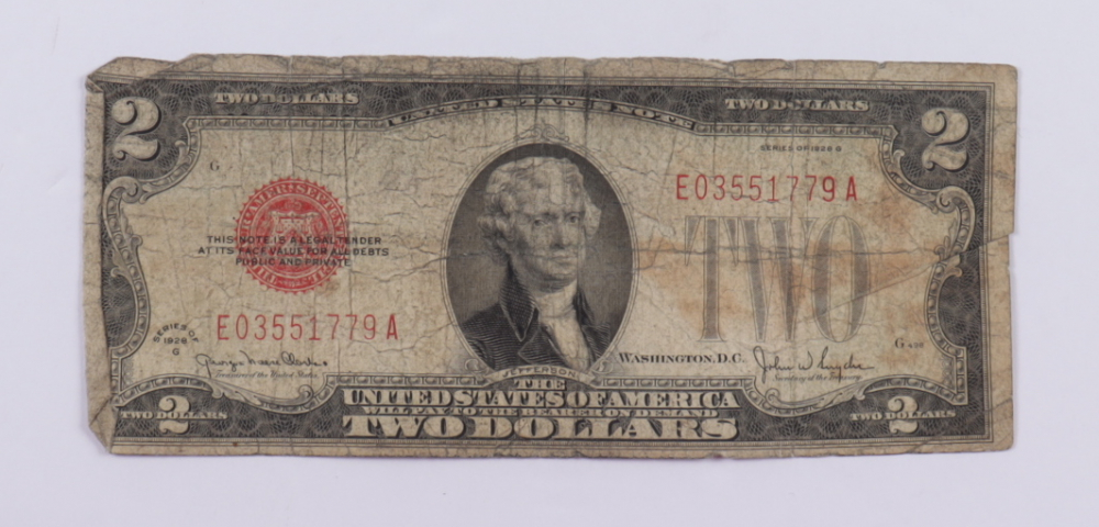 1928-G $2 Two Dollar U.S. National Currency Red Seal Bank Note ...
