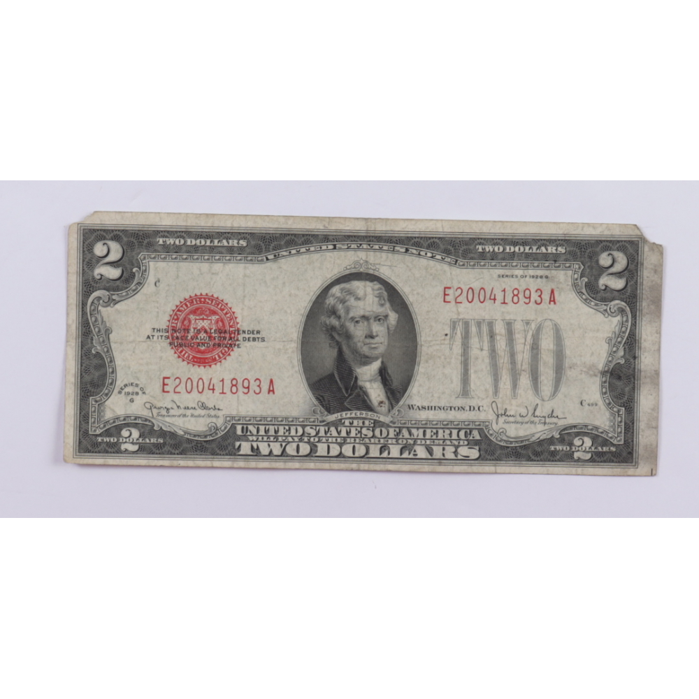 1928-G $2 Two Dollar U.S. National Currency Red Seal Bank Note ...
