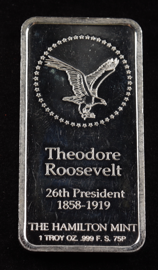 1 Oz .999 Fine Silver "Theodore Roosevelt" Hamilton Mint Silver Bullion ...