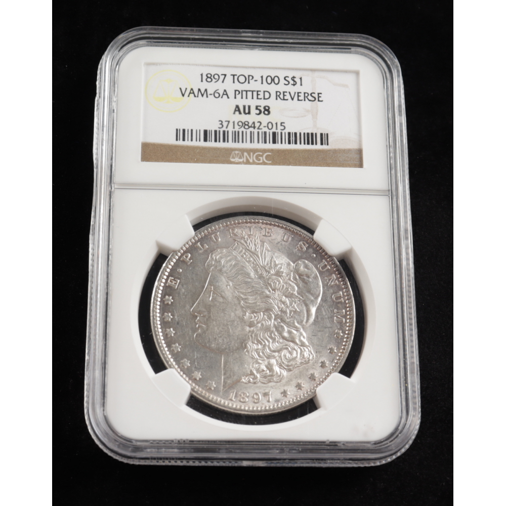 1897 Morgan Silver Dollar, VAM-6A Pitted Reverse Top 100 (NGC AU58) | Pristine Auction