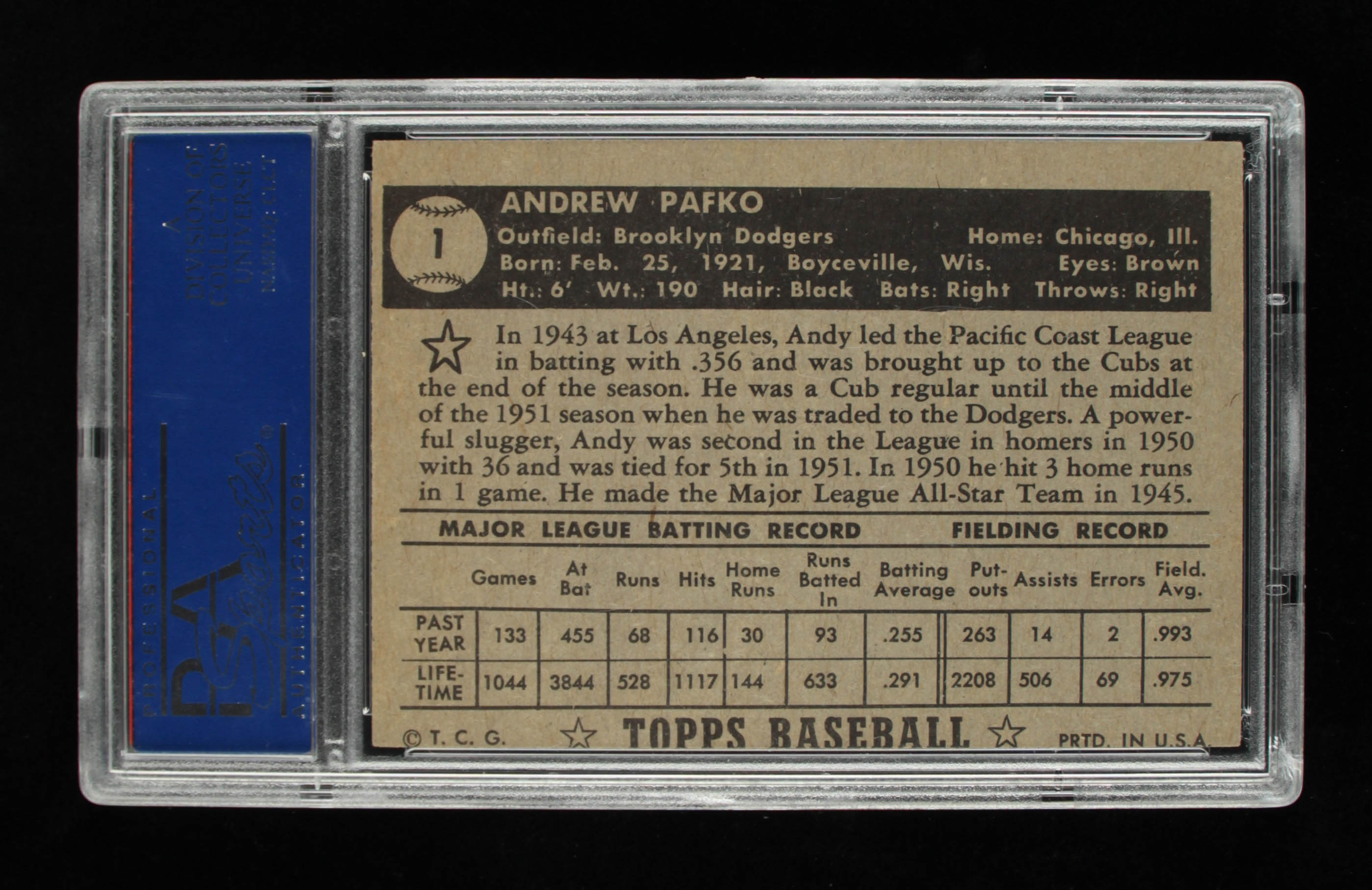 Andy Pafko 1952 Topps #1 Black Back (PSA 7) (MC) | Pristine Auction