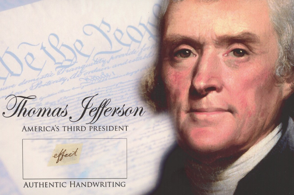 Thomas Jefferson 4x6 Photo With Authentic Hand-Written Word Cut (JSA ...