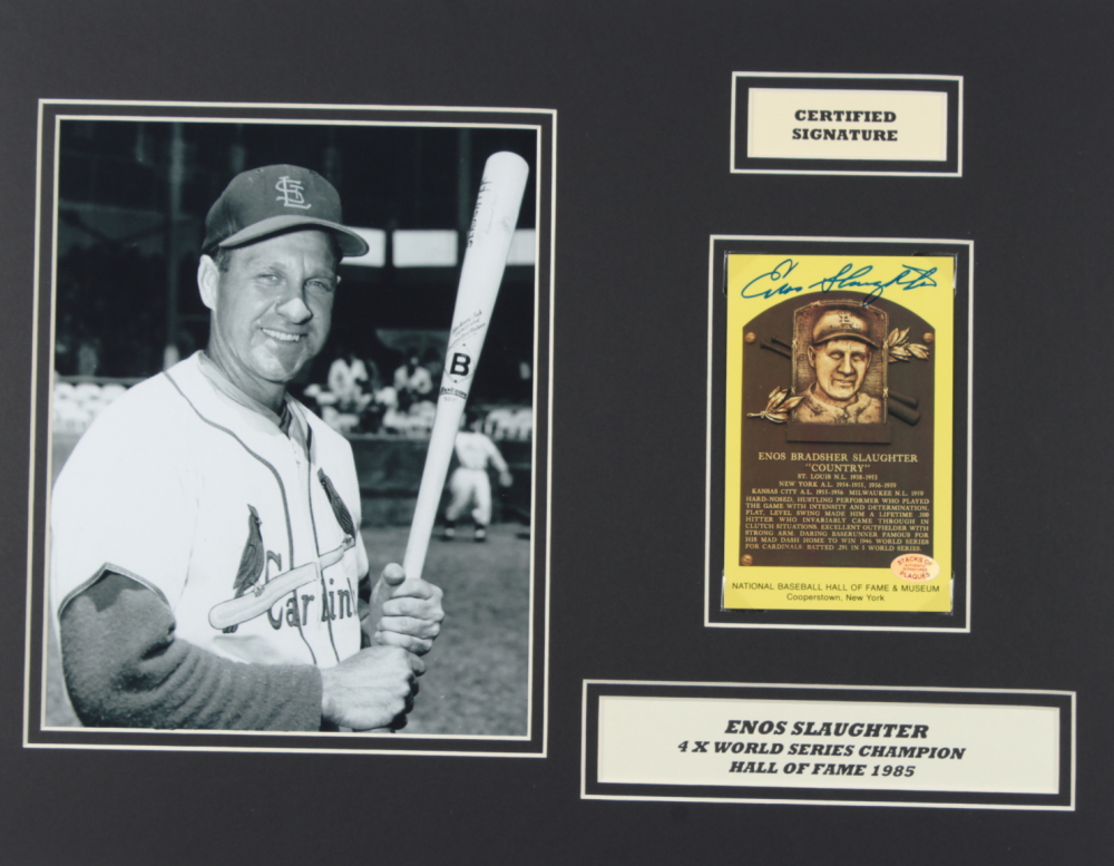 Enos Slaughter Signed Cardinals 14x18 Custom Matted Hall of Fame Plaque ...