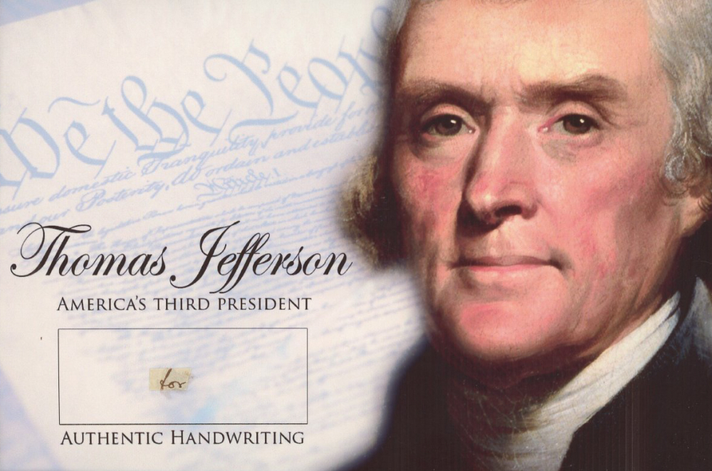 Thomas Jefferson 4x6 Photo With Authentic Hand-Written Word Cut (JSA ...