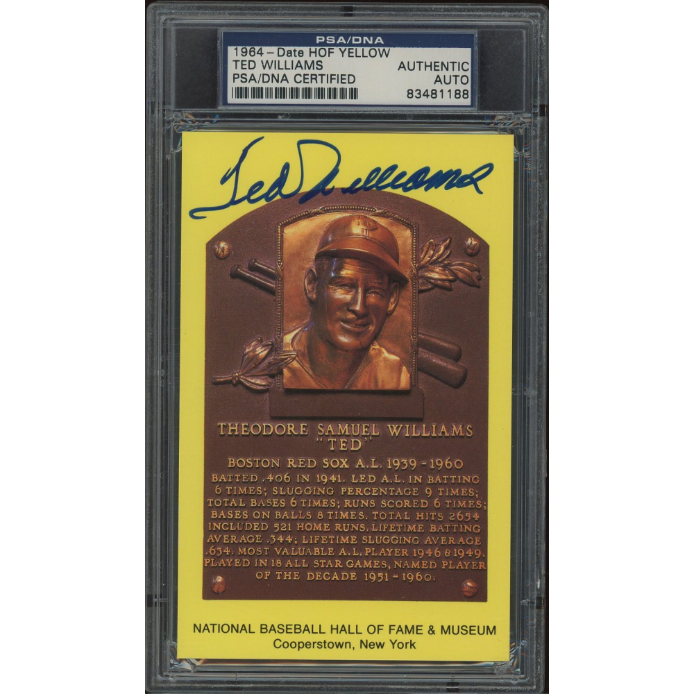 Ted Williams Signed Gold Hall of Fame Plaque Postcard (PSA Encapsulated ...