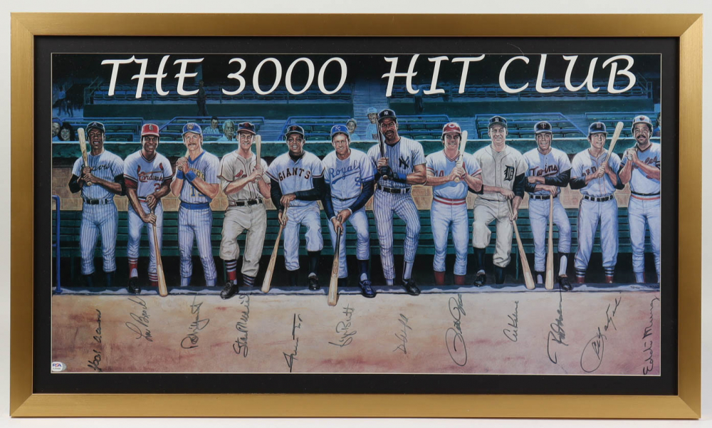 The 3000 Hit Club 21x36 Custom Framed Photo Signed By (12) Hank Aaron ...