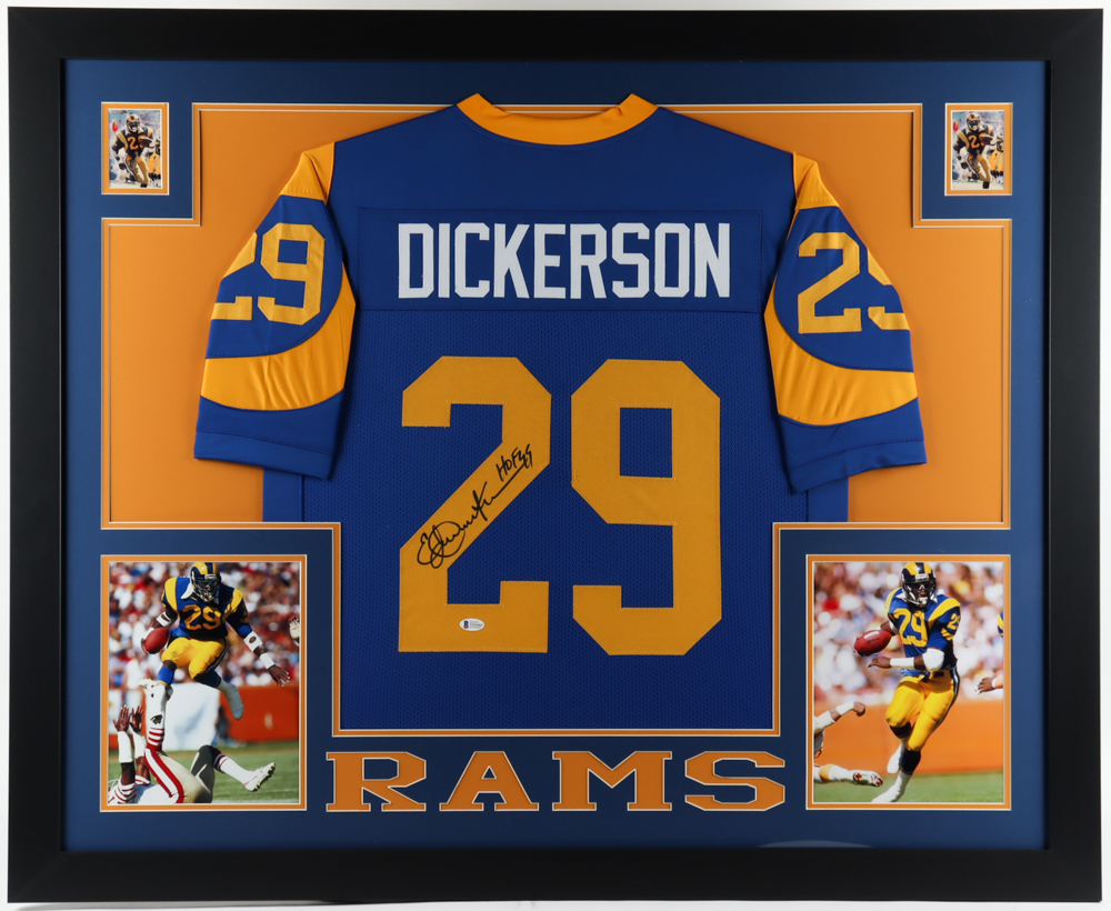 Eric Dickerson Signed 35x43 Custom Framed Jersey Display Inscribed "HOF ...