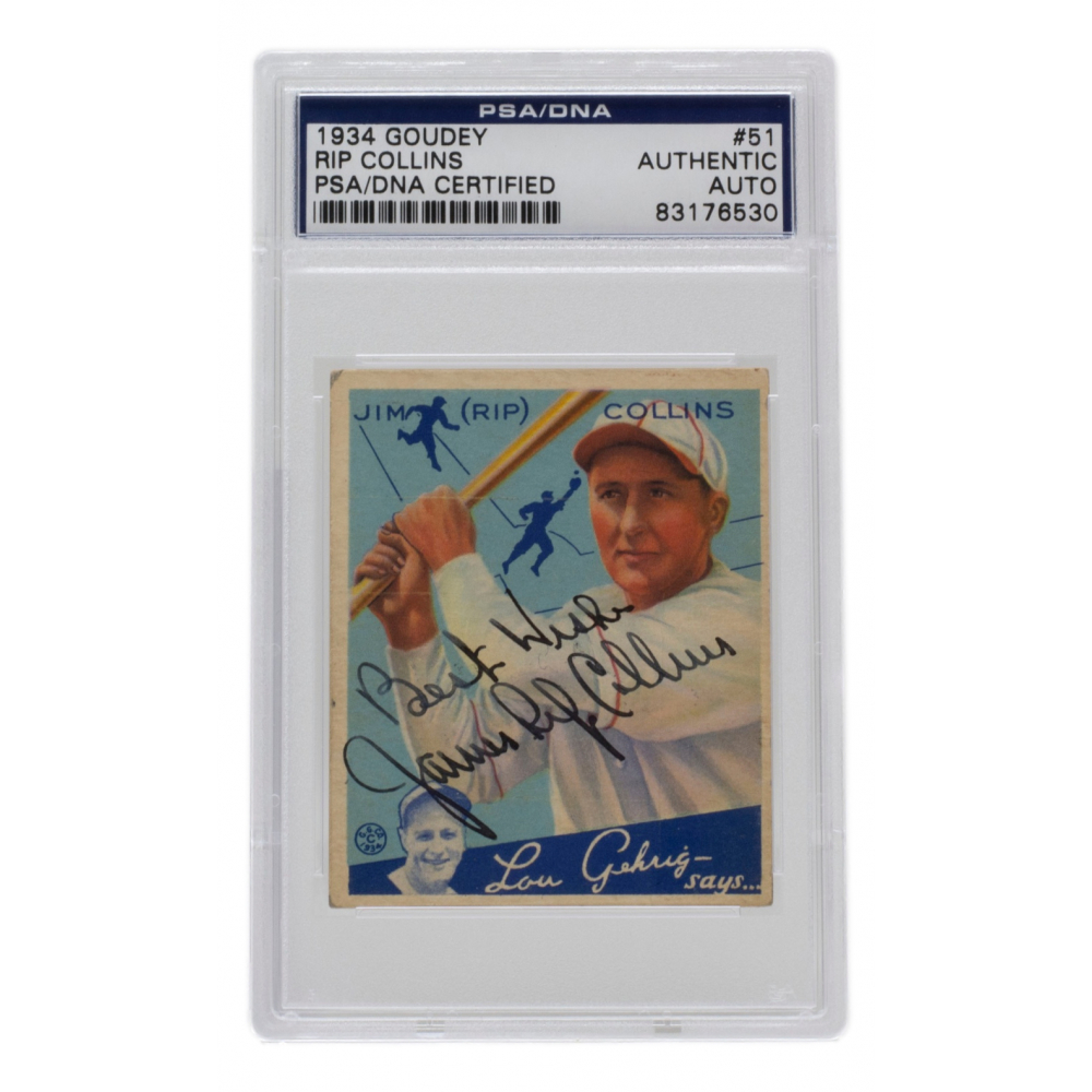 James "Rip" Collins Signed 1934 Goudey #51 RC Inscribed "Best Wishes ...