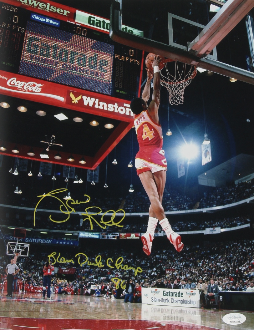 Spud Webb Signed Hawks 11x14 Photo Inscribed "Slam Dunk Champ 86" (JSA ...