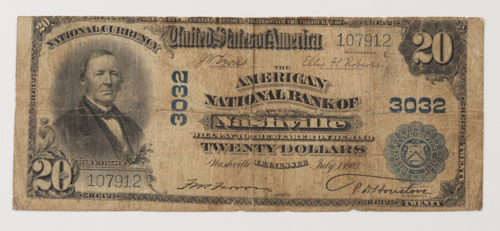 1902 $20 Twenty-Dollars U.S. National Currency Large-Size Bank Note ...