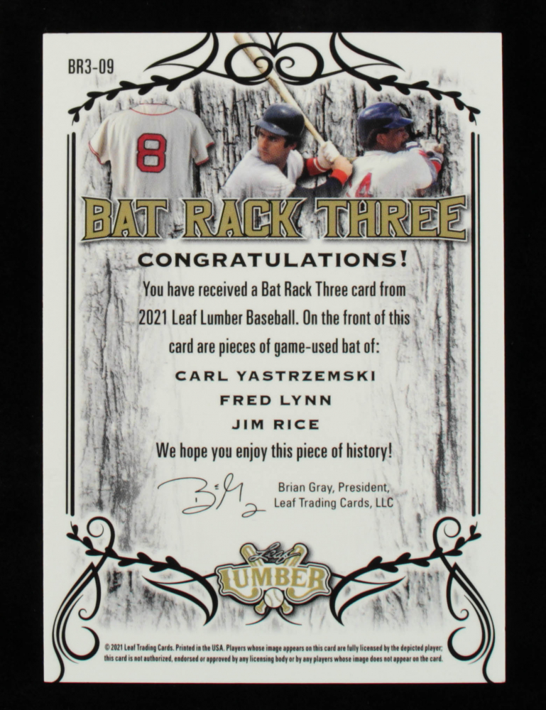 Carl Yastrzemski / Fred Lynn / Jim Rice 2021 Leaf Lumber Bat Rack Three ...