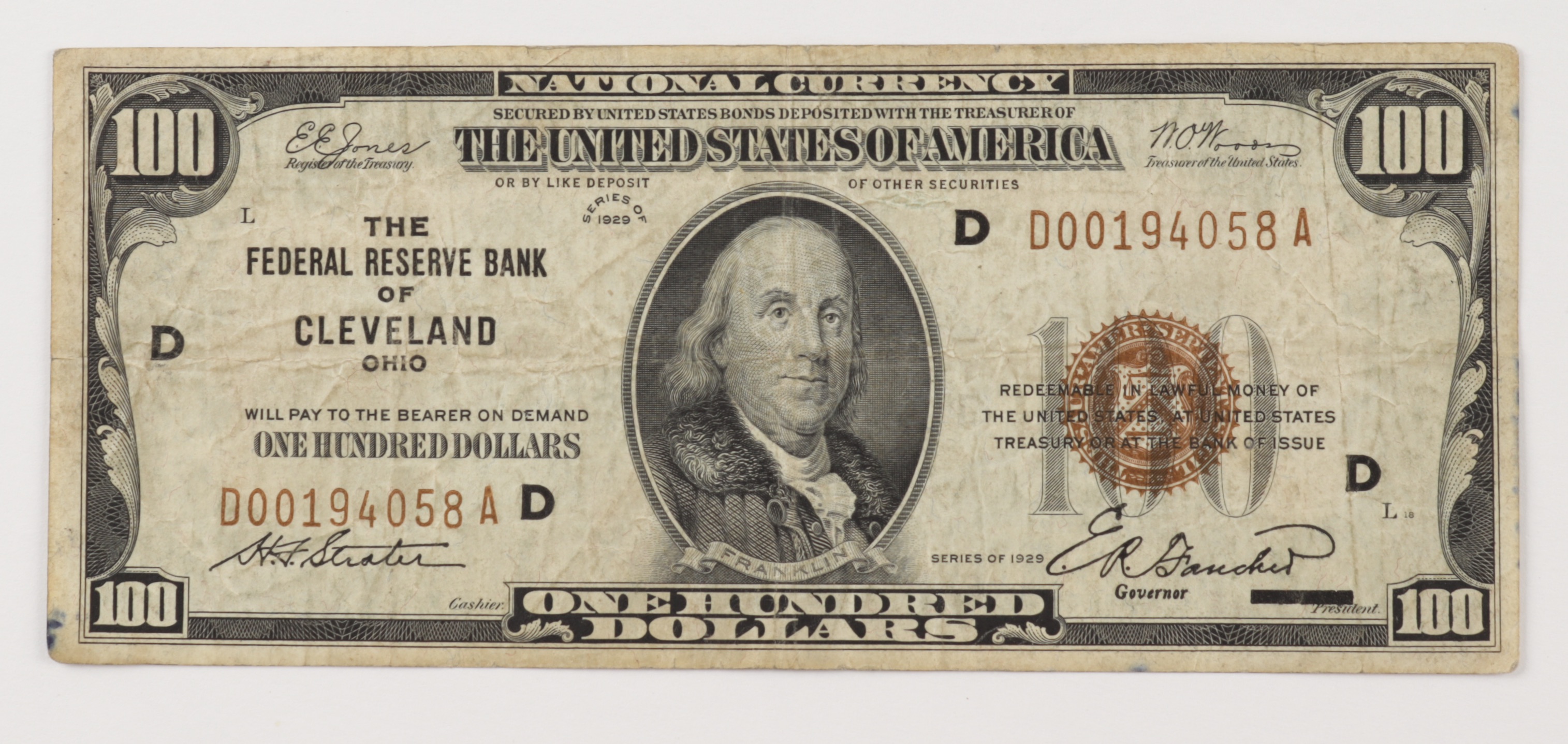 1929 $100 One-Hundred Dollars U.S. National Currency Bank Note with Brown Seal - The Federal ...