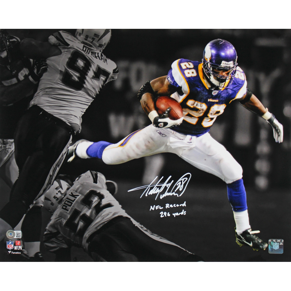 Adrian Peterson Signed Vikings 16x20 Photo Inscribed "NFL Record 296 ...