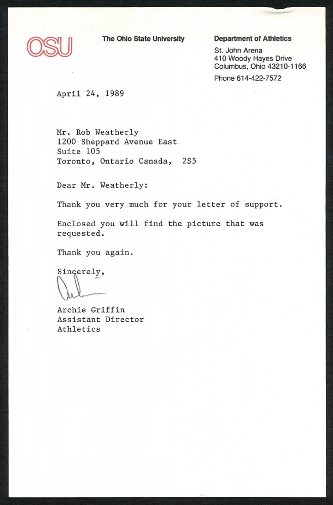 Two-time Heisman Trophy Winner Archie Griffin Signed 1989 Ohio State ...