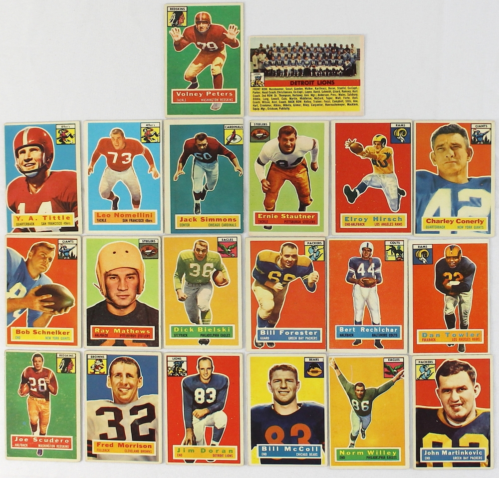 Lot of (20) 1956 Topps Football Cards with Y. A. Tittle, Elroy Hirsch, Charley Conerly, Jack ...