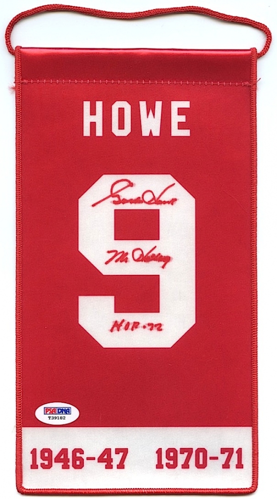 Gordie Howe Signed 5.5" x 10" Red Wings #9 Jersey Number Retirement ...
