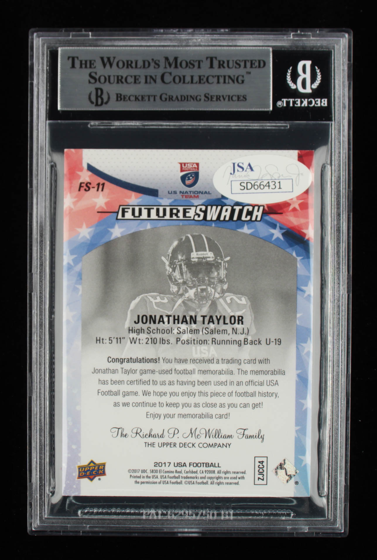 Jonathan Taylor Signed 2017 Upper Deck USA Football Future Swatch #FS11 ...