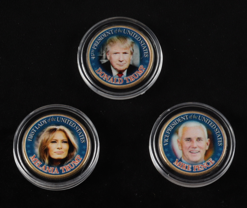 Set of (3) Colorized Gold-Plated State Quarters with Donald Trump ...