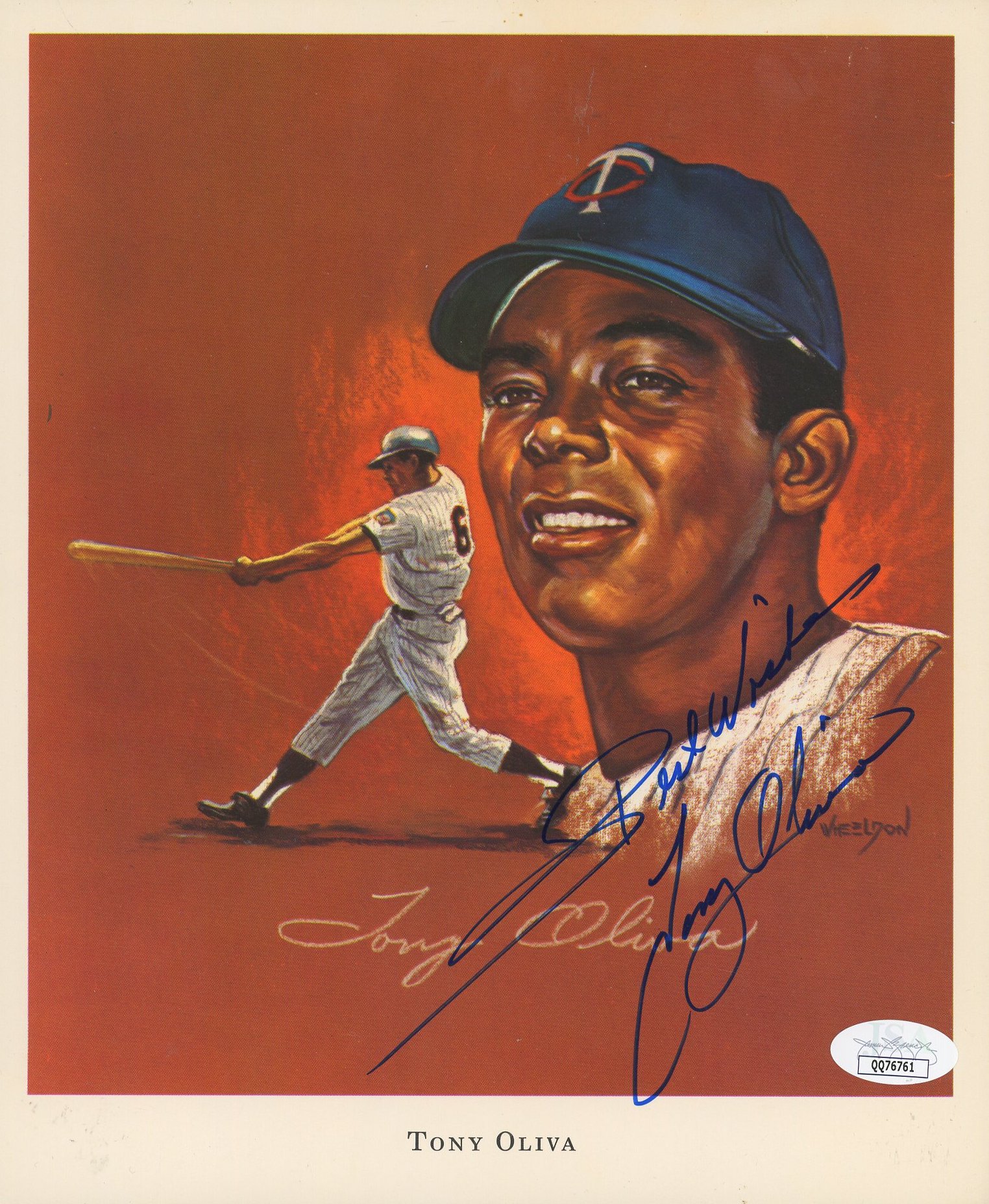 Tony Oliva Signed Twins 8x10 Photo Inscribed "Best Wishes" (JSA ...