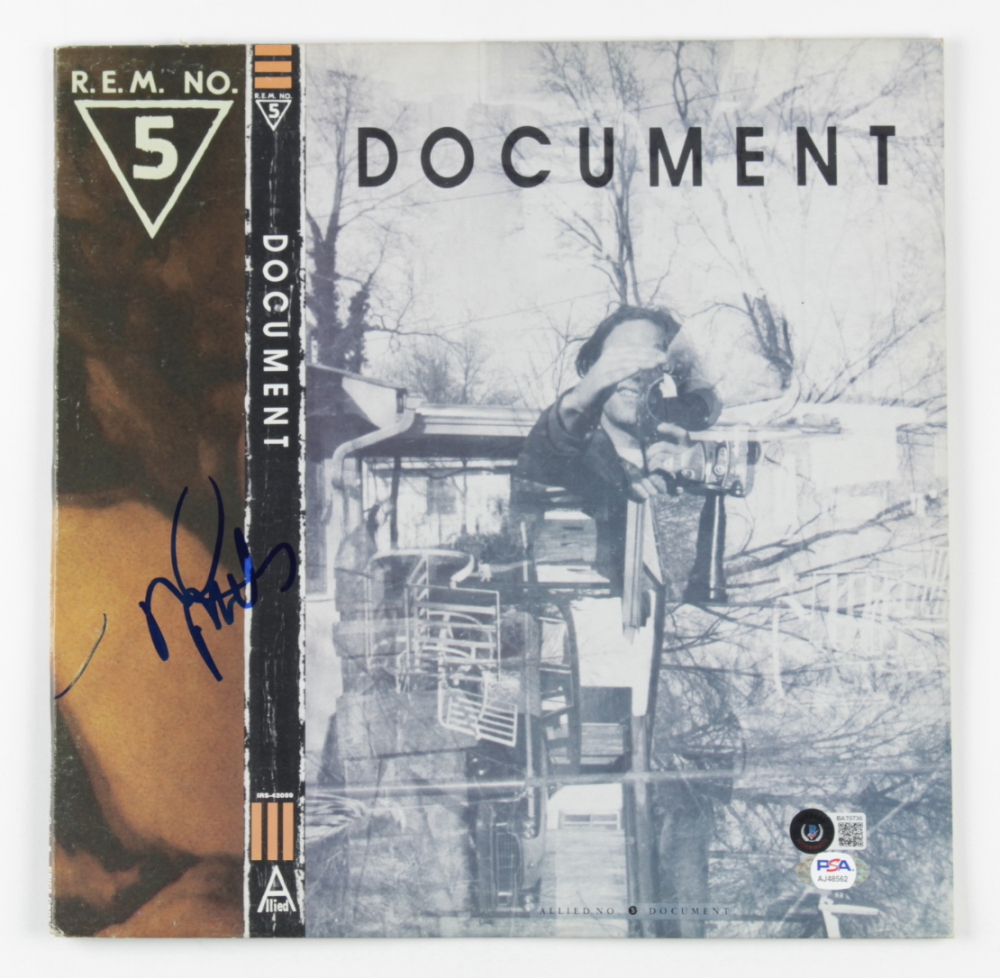 Mike Mills Signed R.E.M. "Document" Vinyl Album Record (Beckett COA ...