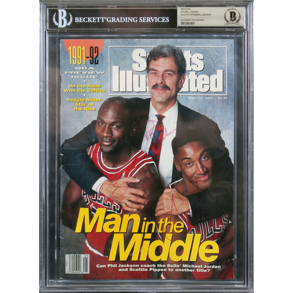 Michael Jordan, Scottie Pippen & Phil Jackson Signed 1991 Sports ...