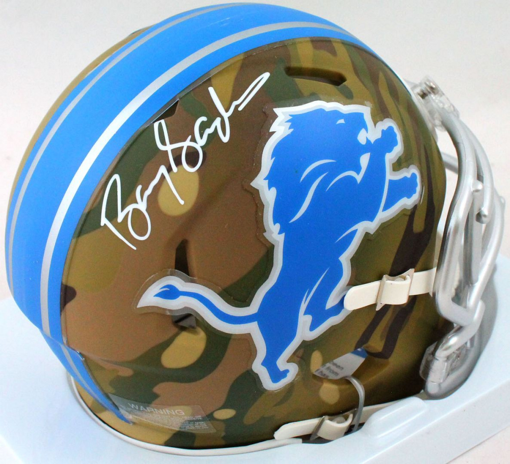 Barry Sanders Signed Lions Camo Alternate Speed Mini Helmet (Beckett ...