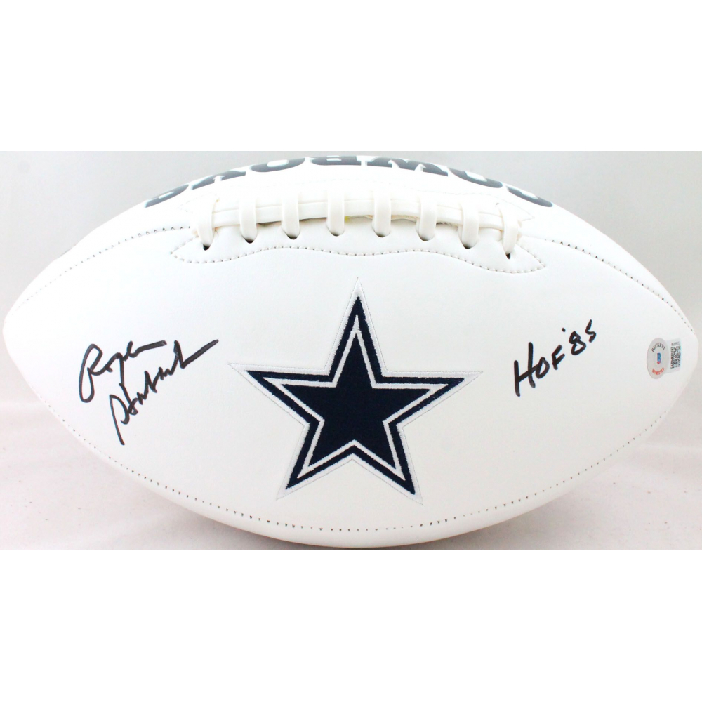 Roger Staubach Signed Cowboys Logo Football Inscribed "HOF 85" (Beckett ...