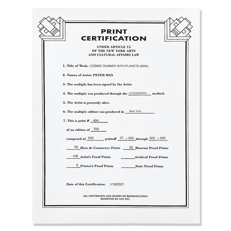 Peter Max Signed "Cosmic Runner with Planets" LE Custom Framed ...