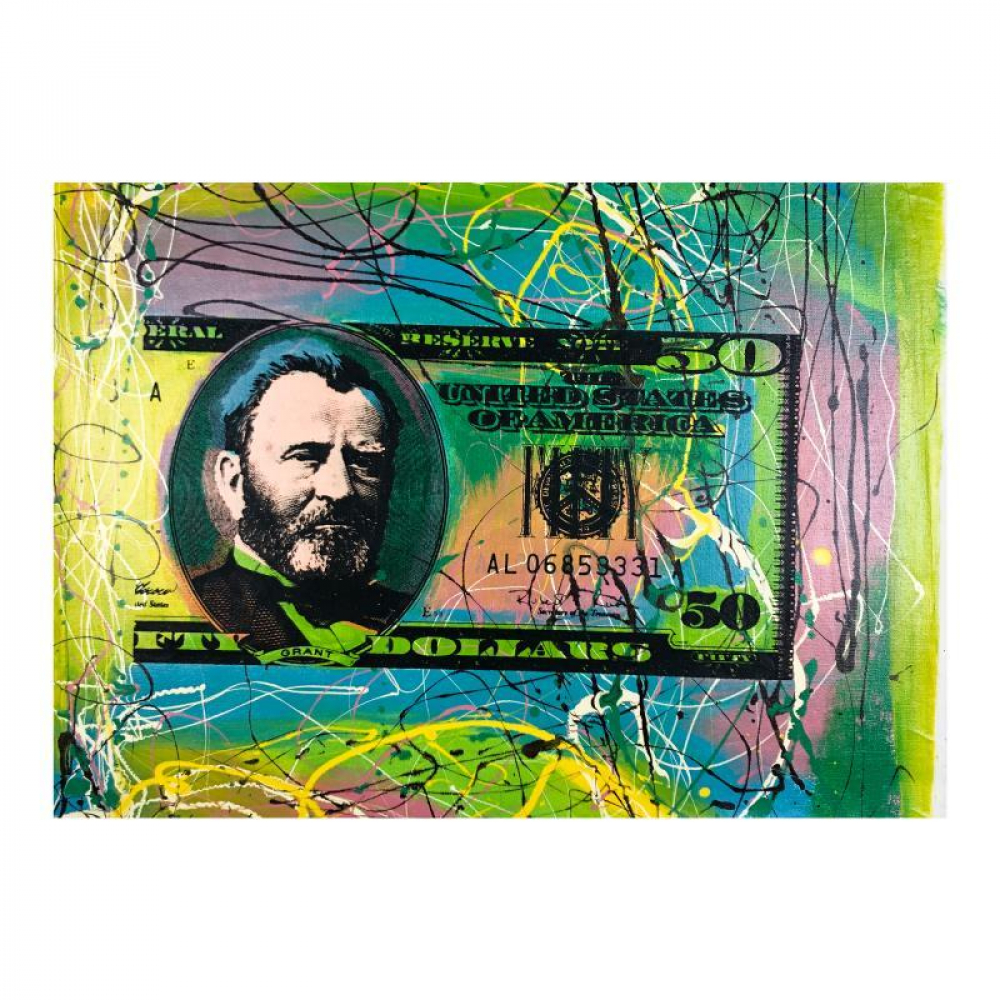 Steve Kaufman Signed "50 Dollar Bill" LE 17x24 Hand Pulled Silkscreen ...