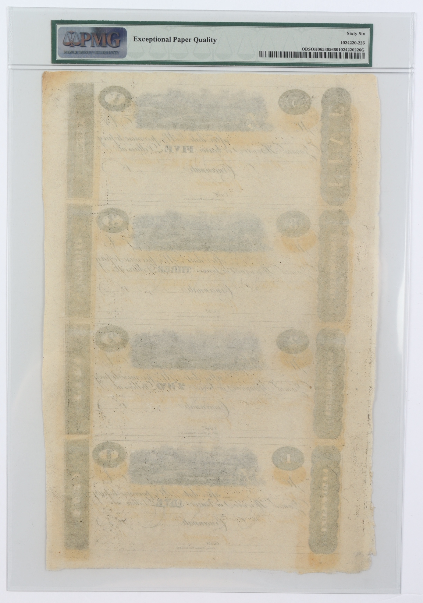 1810's Ohio, Cincinnati Uncut Sheet $1 / $2 / $3 / $5 Note (PMG 66 Gem ...