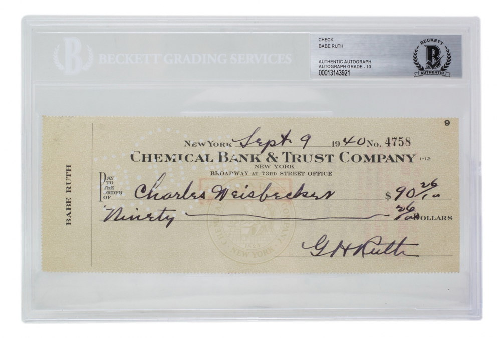 Babe Ruth Signed Personal Bank Check (BGS Encapsulated) | Pristine Auction