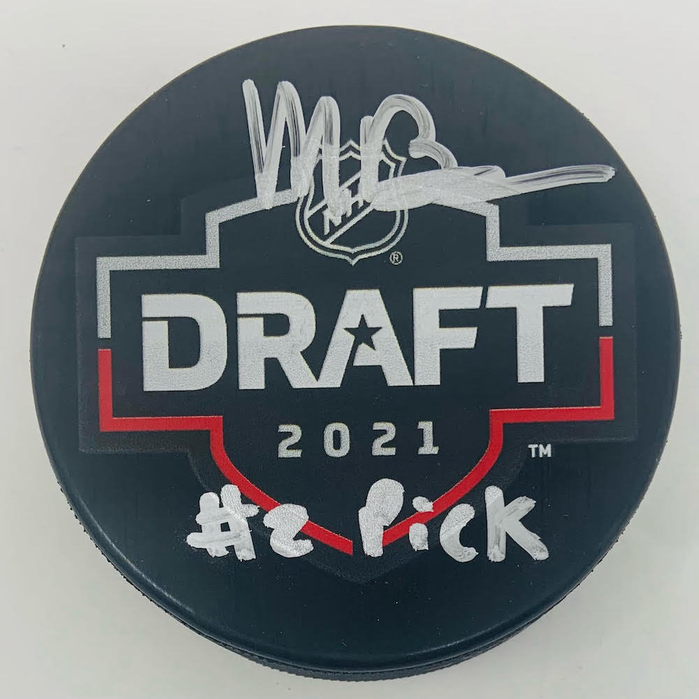 Matty Beniers Signed 2021 NHL Draft Logo Hockey Puck Inscribed "#2 Pick ...