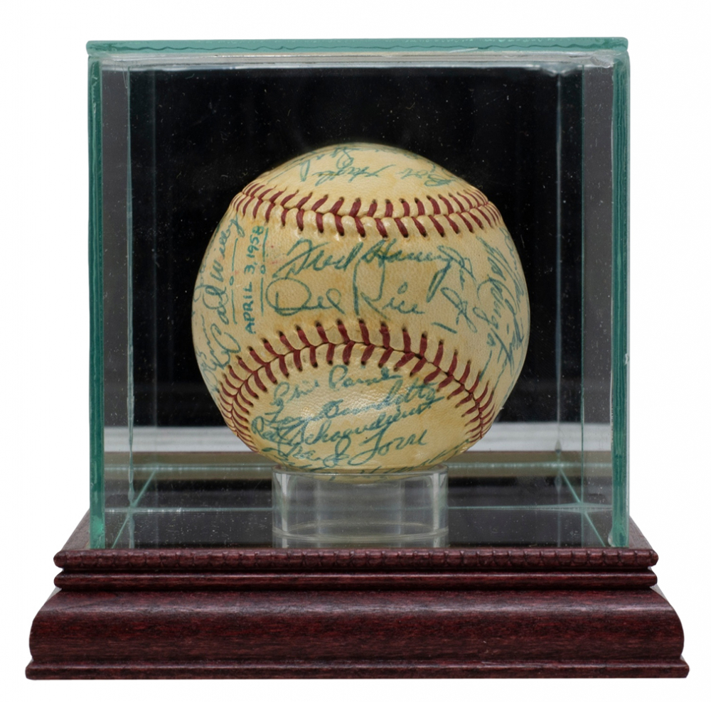 1958 Braves ONL Baseball Signed by (31) with Lew Burdette, Red Schoendienst, Frank Torre, Billy ...