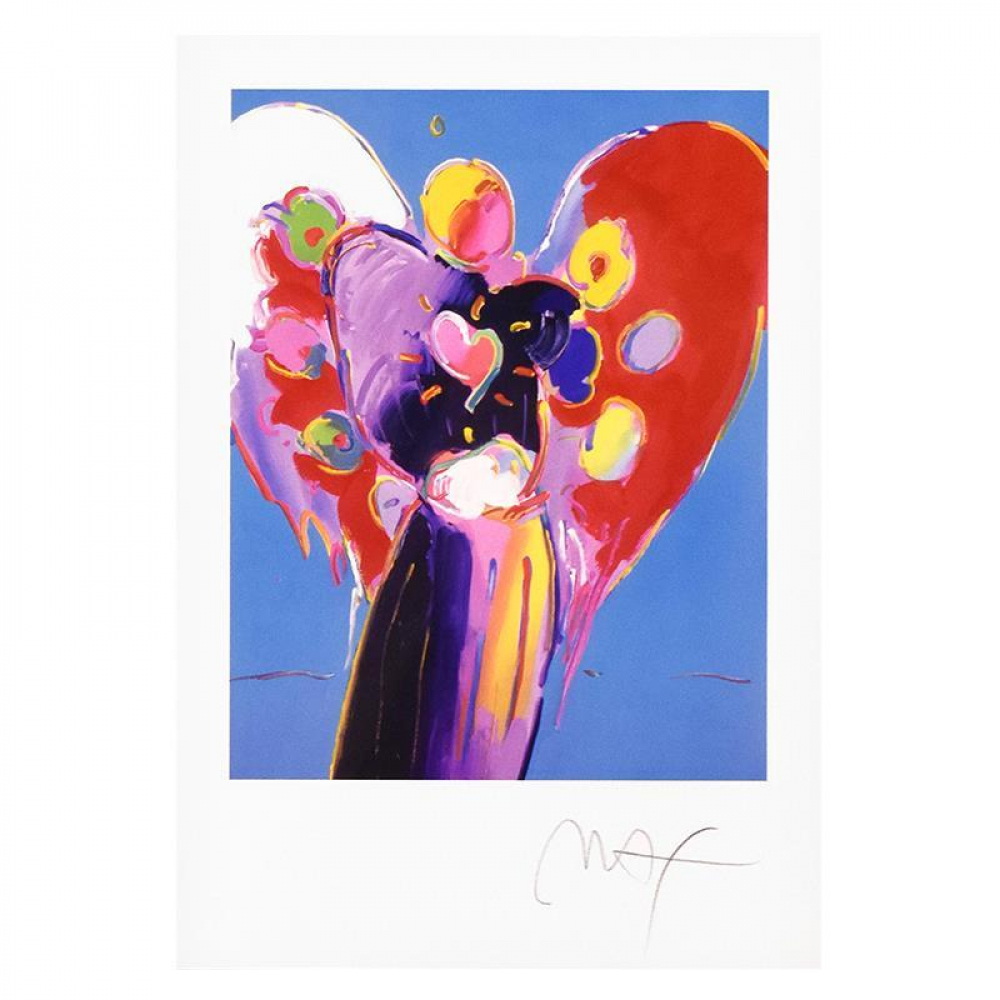 Peter Max Signed "Blue Angel with Heart" Limited Edition 19x22 Custom ...