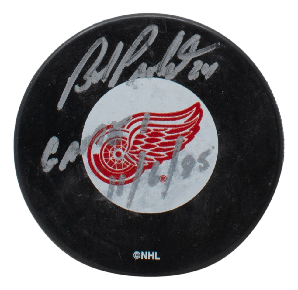 Bob Probert Signed Red Wings Logo Puck Inscribed "Game 11/6/85 ...