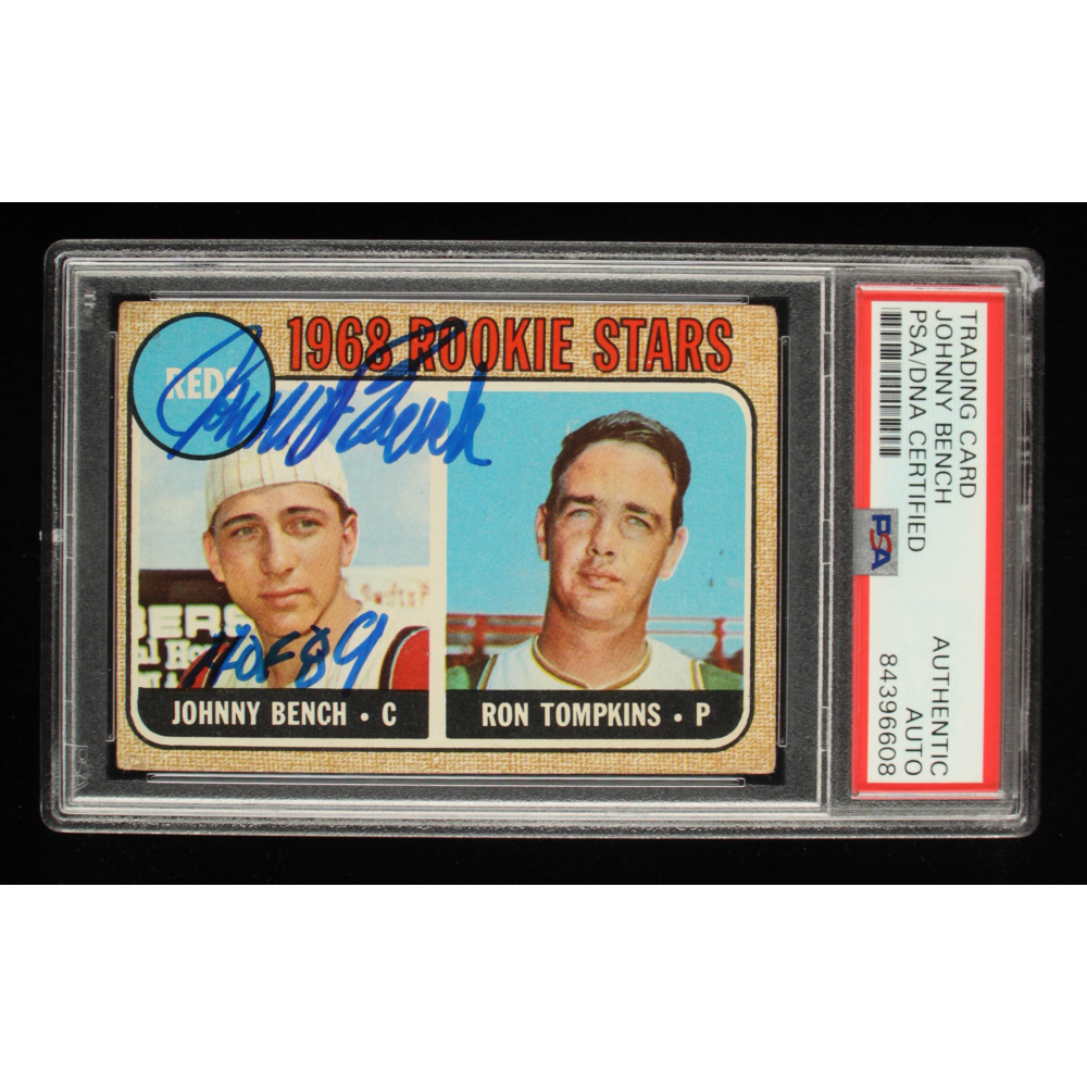 Johnny Bench Signed 1968 Topps #247A RC Rookie Stars Inscribed "HOF 89 ...