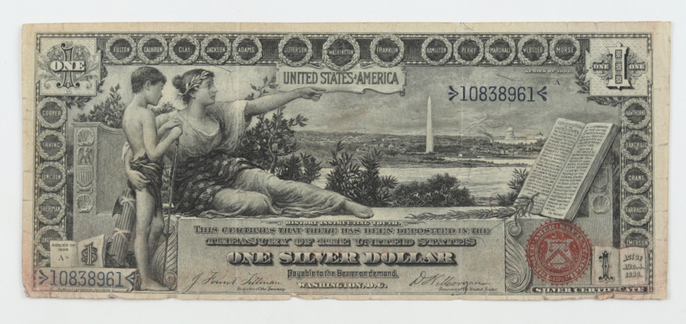 1896 $1 One-Dollar "Educational Series" Large-Size Silver Certificate ...