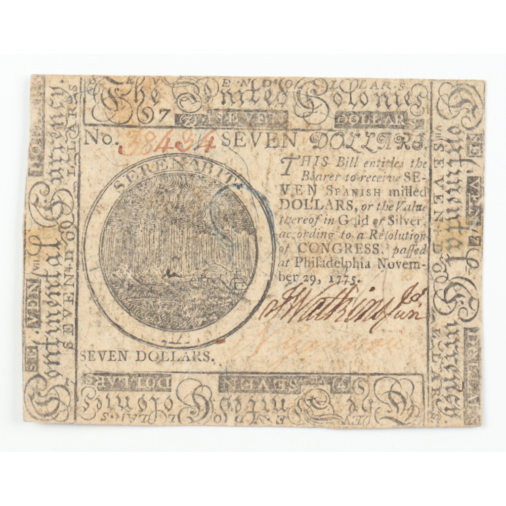 1775 $7 Seven-Dollars - Continental - Colonial Currency Note | Pristine ...