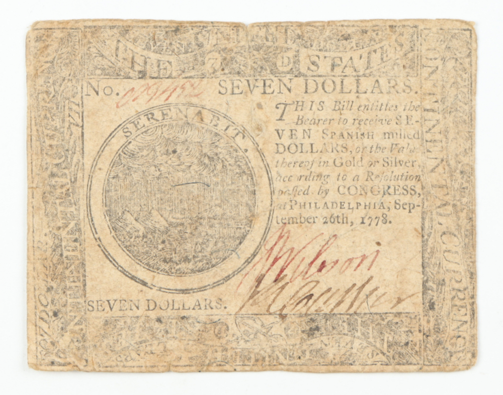 1778 $7 Seven-Dollars - Continental - Colonial Currency Note | Pristine ...