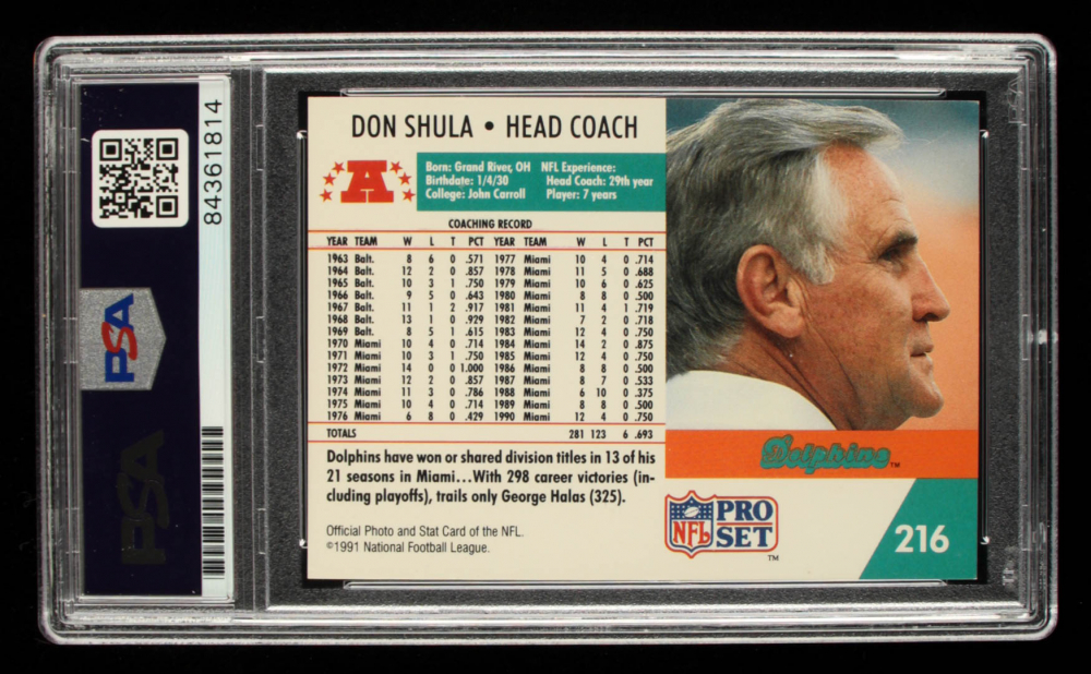 Don Shula Signed 1991 Pro Set #216 CO (PSA Encapsulated) | Pristine Auction
