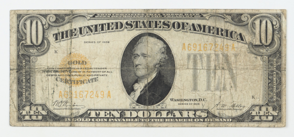 1928 $10 Ten-Dollars U.S. Gold Certificate Bank Note | Pristine Auction