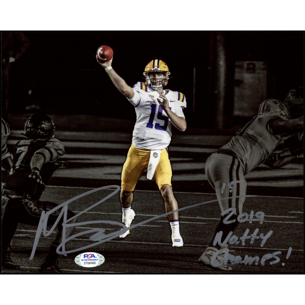 Myles Brennan Signed LSU Tigers 8x10 Photo Inscribed "2019 Natty Champs ...