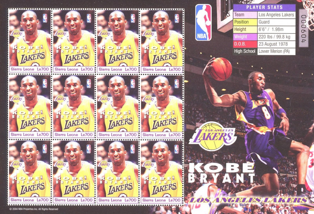 Kobe Bryant Lakers Full Uncut Postage Stamp Sheet with (12) Stamps ...