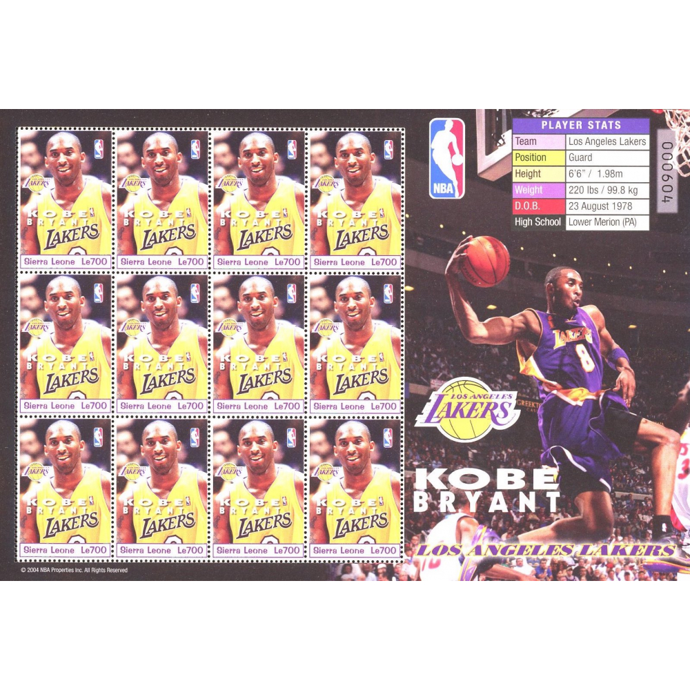Kobe Bryant Lakers Full Uncut Postage Stamp Sheet with (12) Stamps ...