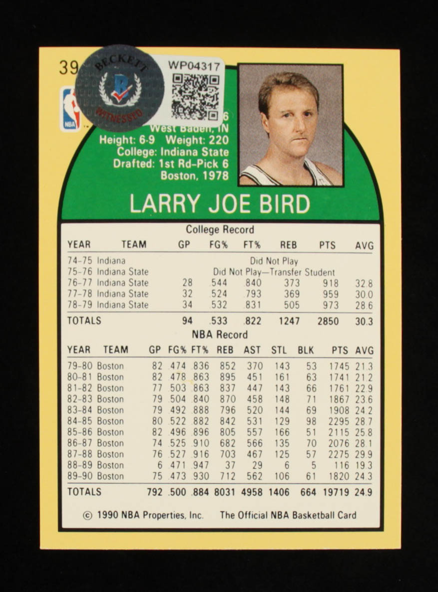 Larry Bird Signed 1990-91 Hoops #39 (Beckett Hologram) | Pristine Auction